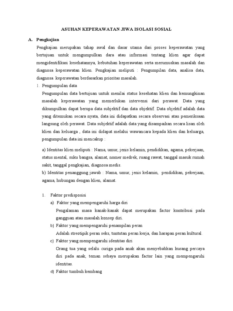 Asuhan Keperawatan Jiwa Isolasi Sosial | PDF | Karier & Perkembangan | Pengembangan Diri