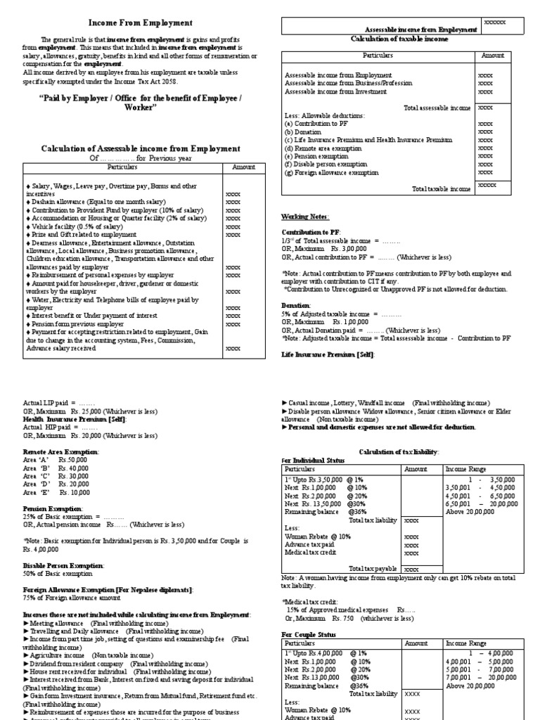 Employment Income and Tax Calculation | PDF | Withholding Tax | Employment