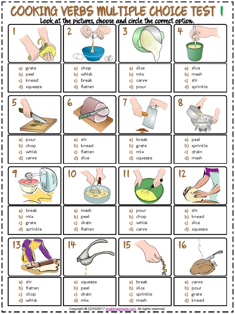 Cooking Verbs Vocabulary Esl Multiple Choice Tests For Kids PDF | PDF ...