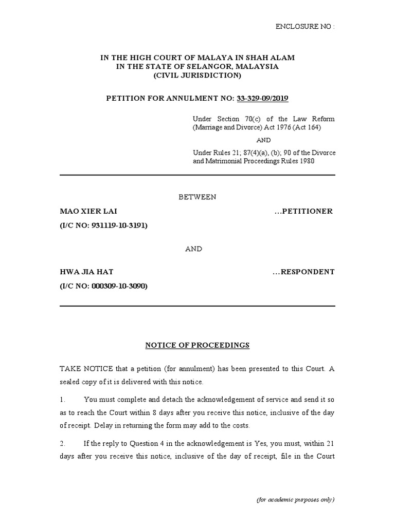 Form 5 - Notice of Proceedings | PDF | Divorce | Annulment