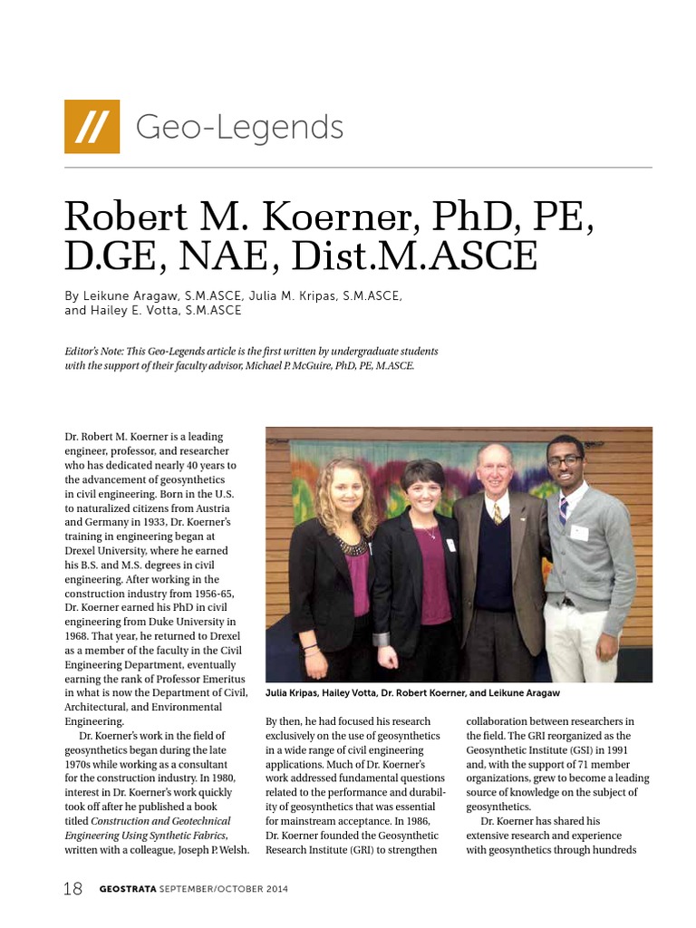 Robert M. Koerner, PHD, Pe, D.Ge, Nae, Dist.M.Asce: Geo-Legends | PDF ...