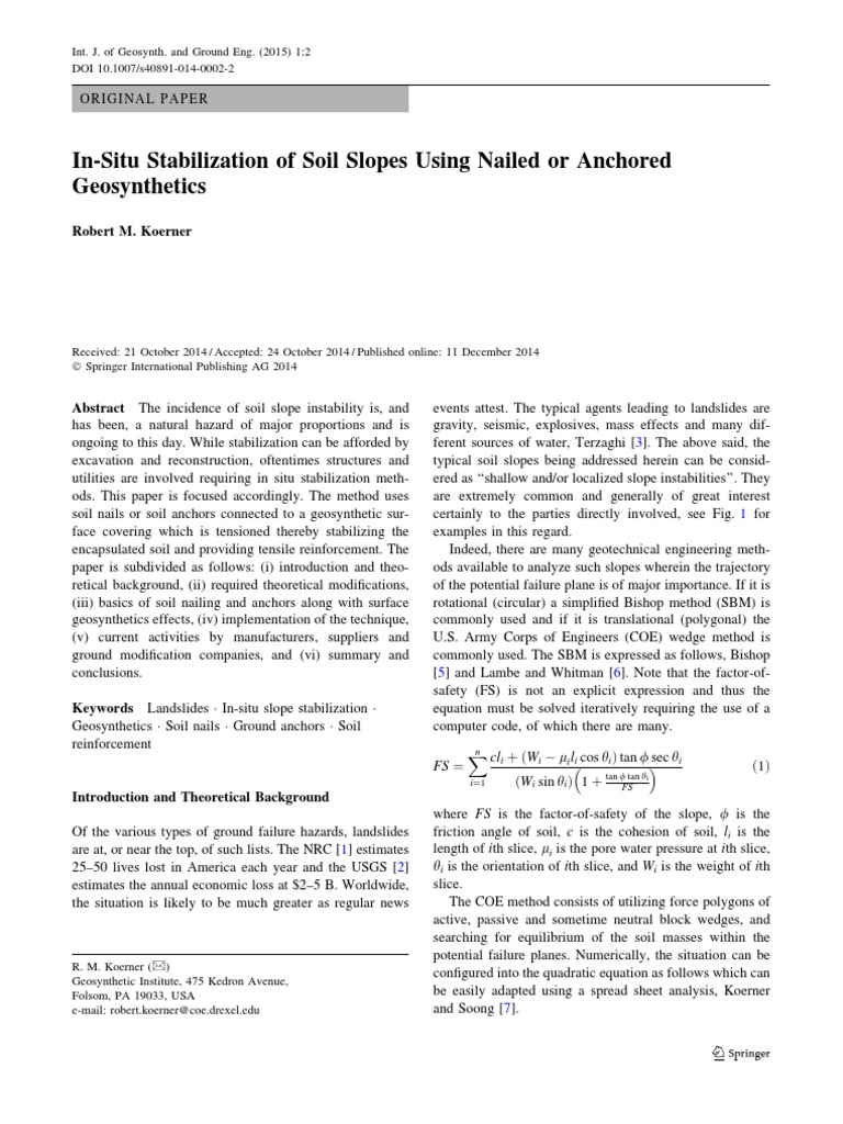In Situ Stabilization of Soil Slope | PDF | Geotechnical Engineering ...