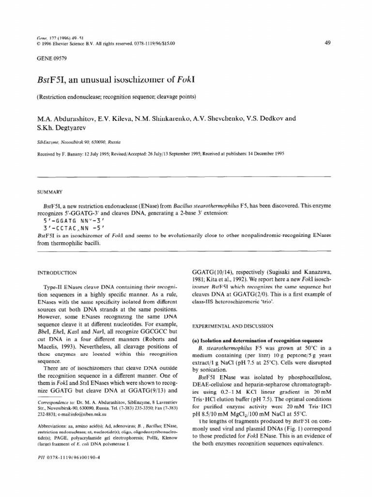 Bstfsi, An Unusual Isoschizomer of Foki | PDF | Restriction Enzyme ...