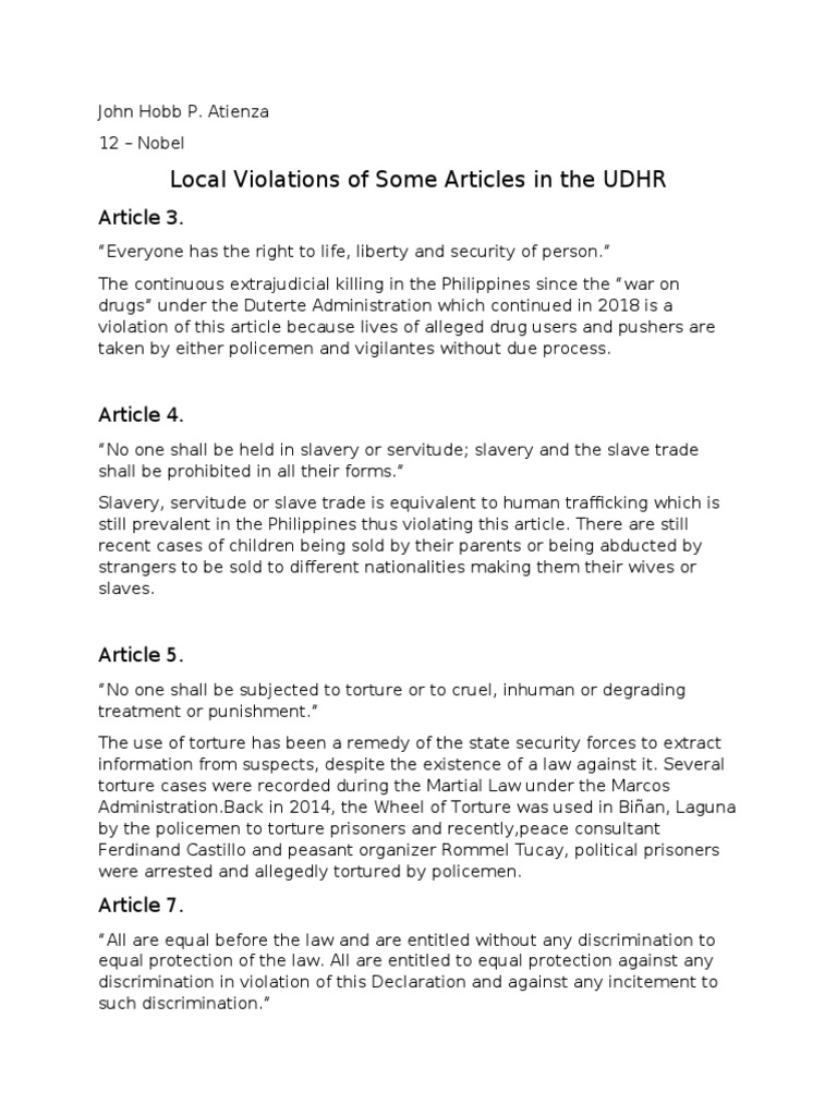 Local Violations of Some Articles in The UDHR: Article 3 | PDF | Torture | Libertarian Theory
