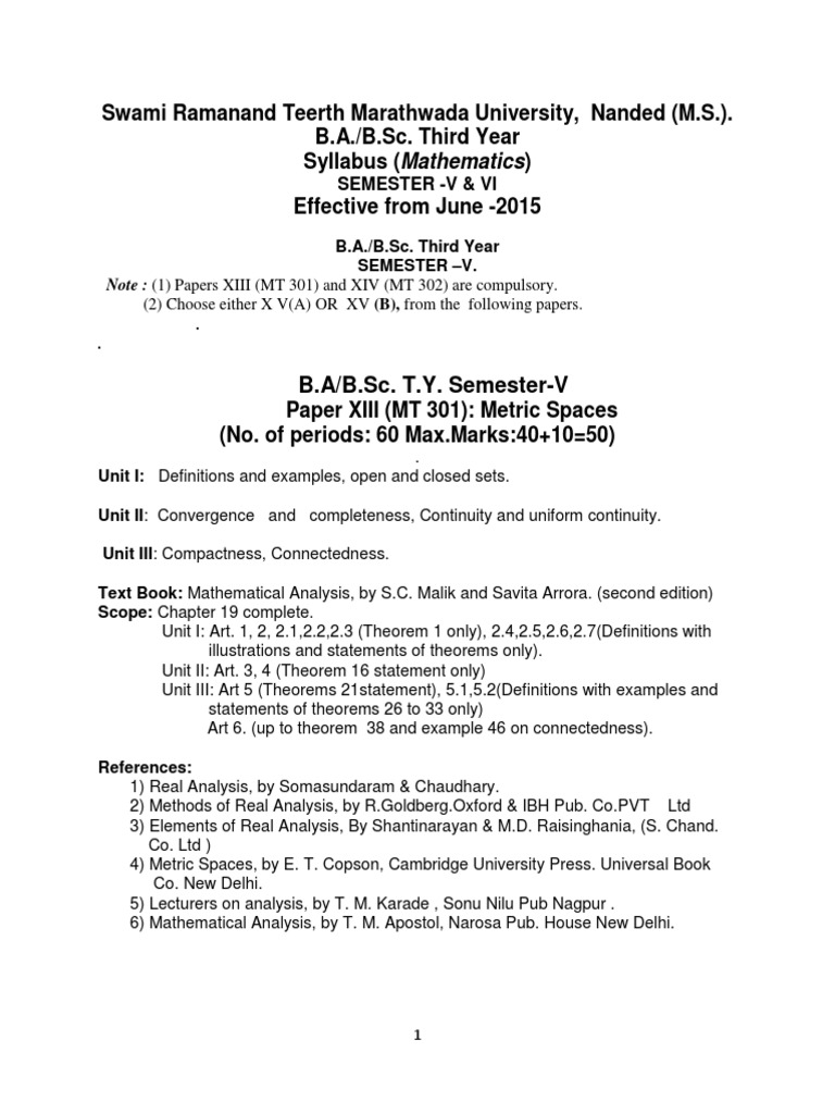 SRTM University B.Sc. Mathematics Syllabus | PDF | Acceleration ...
