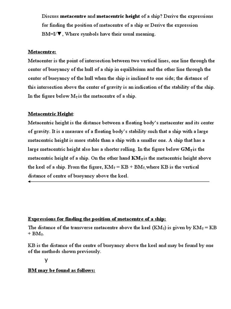 Metacentre & Metacentric Height of A Ship (02042020) | PDF | Buoyancy ...