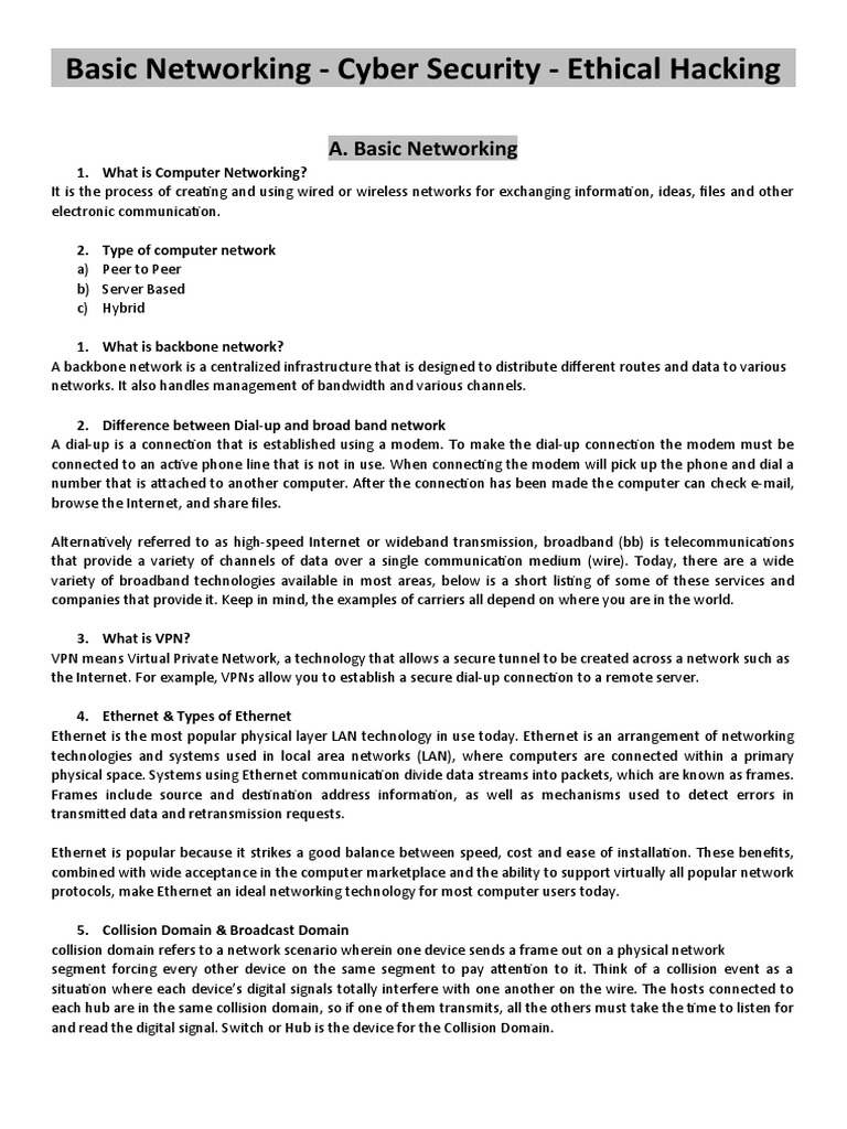 Basic Networking - Cyber Security - Ethical Hacking | PDF | Network ...