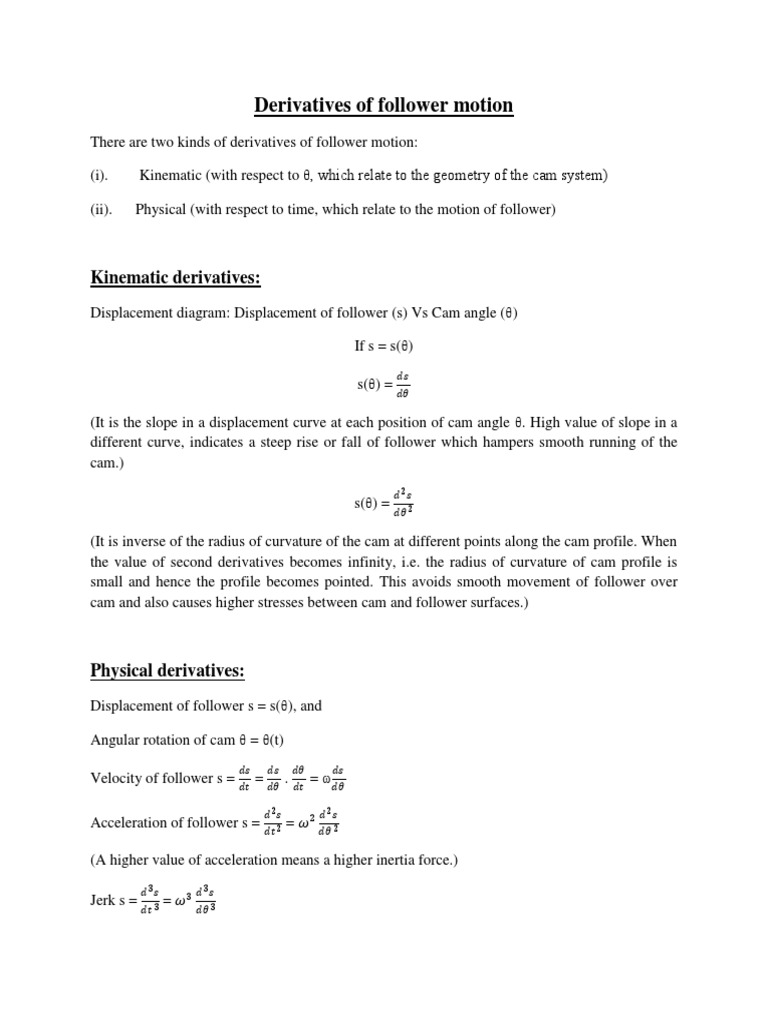 Derivatives of Follower Motion | PDF | Acceleration | Kinematics