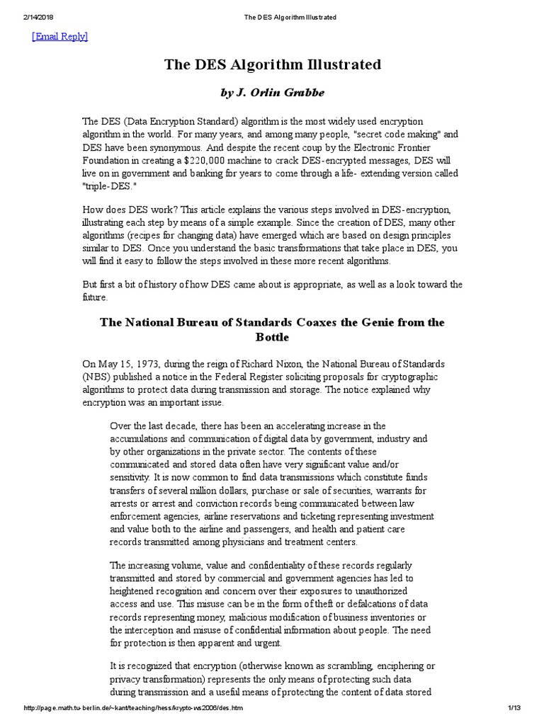 The DES Algorithm Illustrated PDF | PDF | Cryptography | Key (Cryptography)