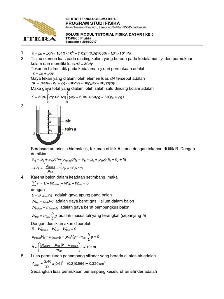 Solusi Tutorial Fluida Fisika Dasar I | PDF