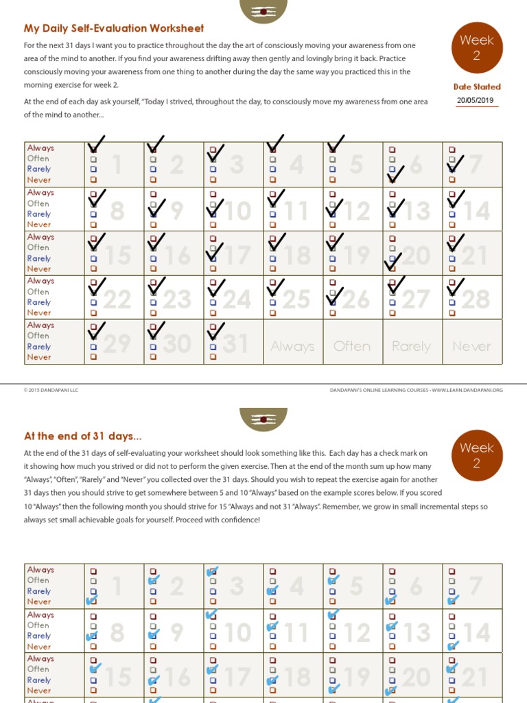 Week 2: My Daily Self-Evaluation Worksheet | PDF | Psychological ...