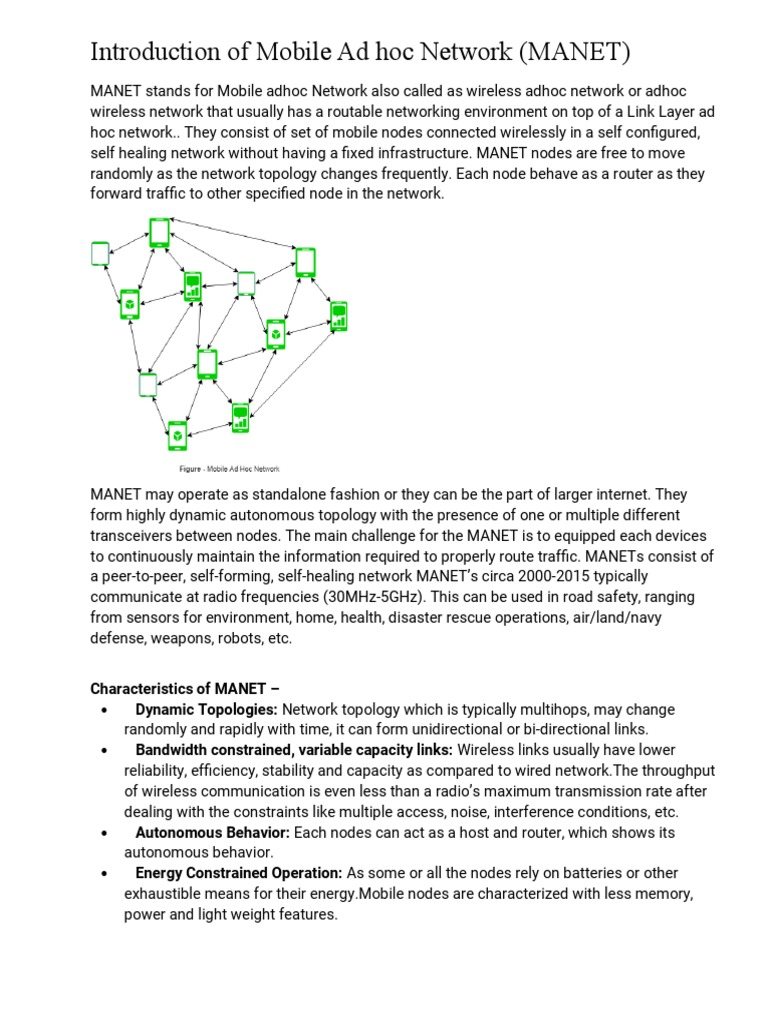 Introduction of Mobile Ad Hoc Network (MANET) | PDF | Wireless Ad Hoc Network | Routing