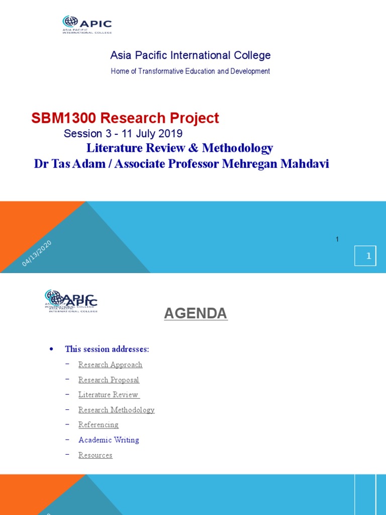 SBM1300 Research Project: Literature Review & Methodology DR Tas Adam / Associate Professor ...