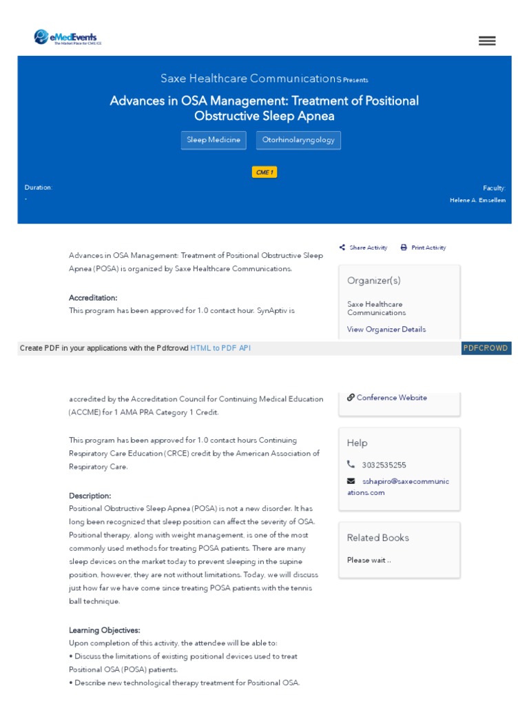 Treatment of Positional Obstructive Sleep Apnea (POSA) | PDF