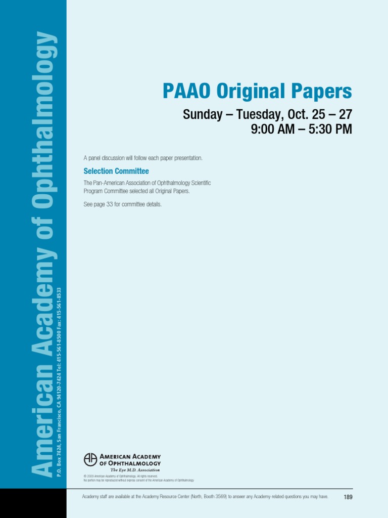 2009 Final Program PAAO Papers | PDF | Ophthalmology | Vision