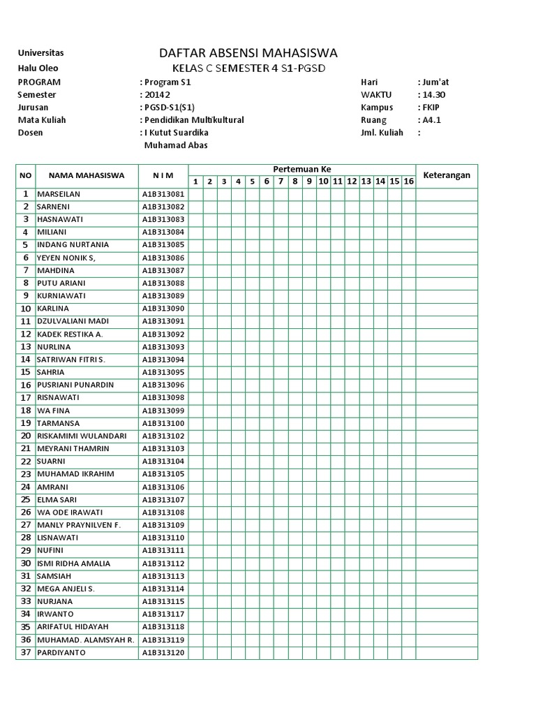 Dokumen - Tips - Contoh File Absen Excel | PDF