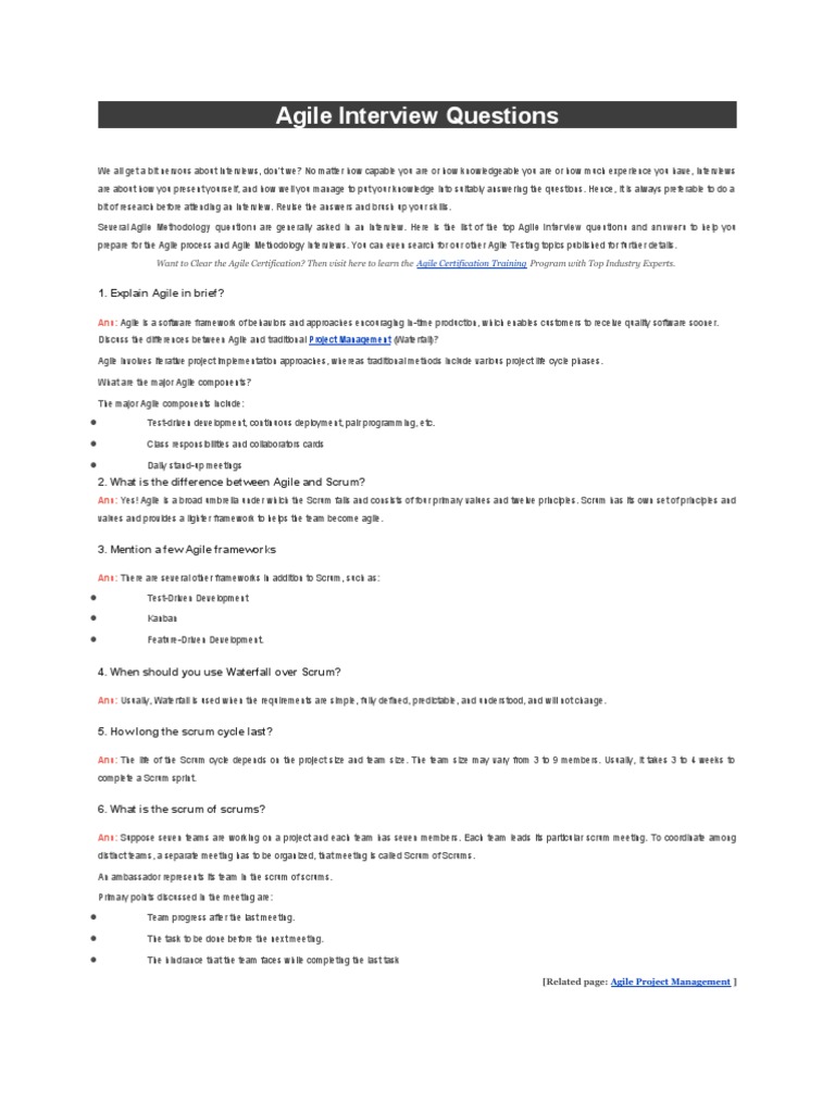 Agile Interview Questions | PDF | Scrum (Software Development) | Agile ...