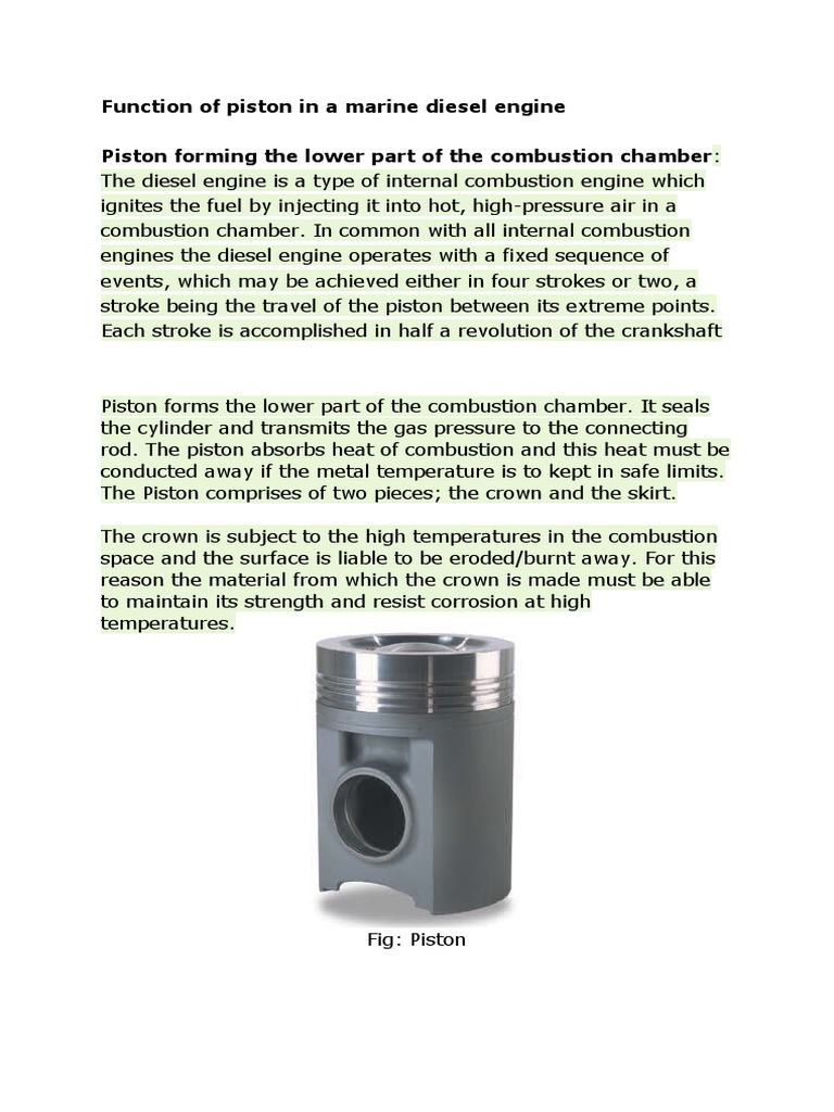 Function of Piston in A Marine Diesel Engine | PDF