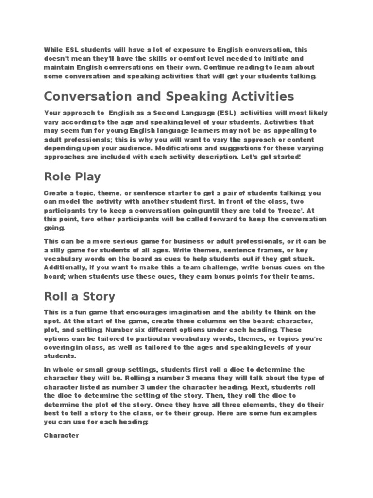 Conversation and Speaking Activities: Role Play | PDF | English As A ...