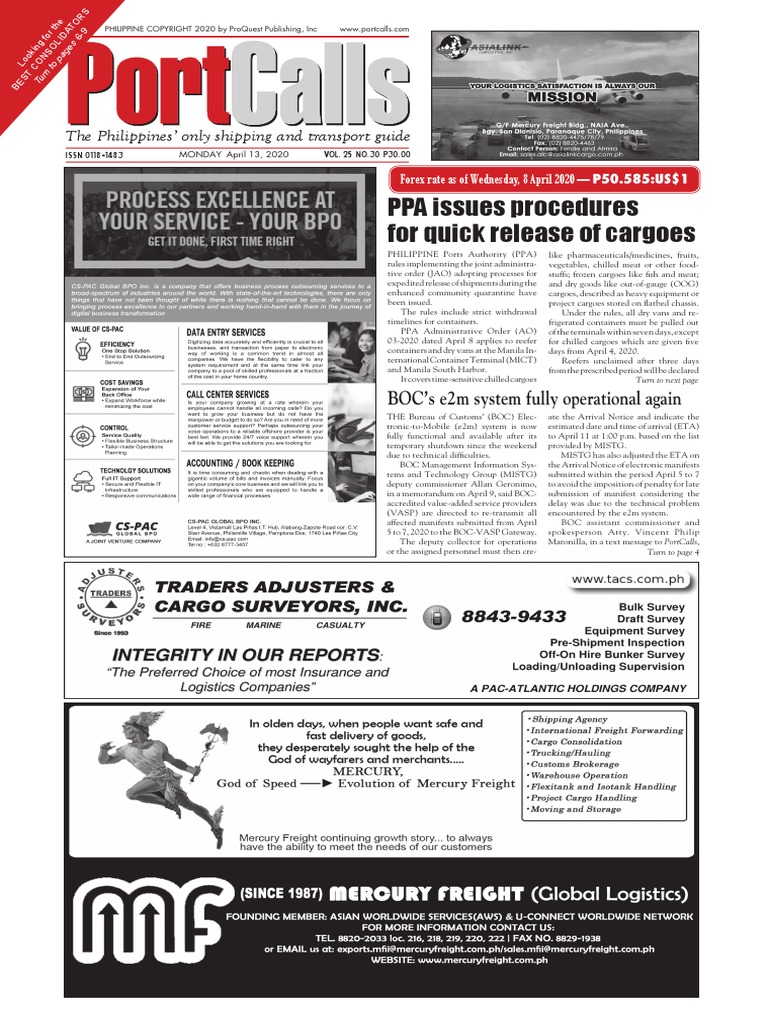 PortCalls April 13, 2020 Issue | PDF | Customs | Airlines