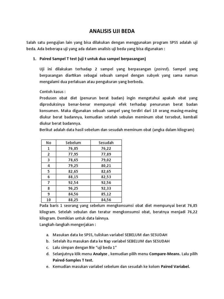 Analisis Uji Beda | PDF