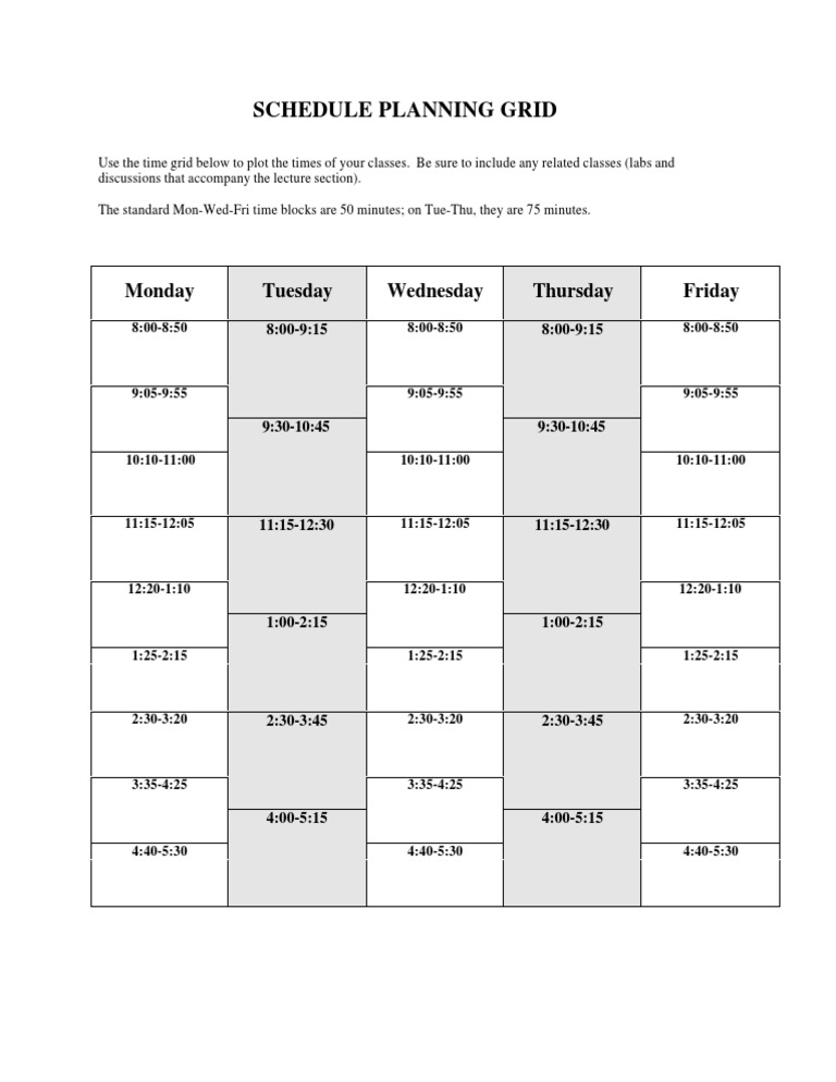 Schedule Planning Grid | PDF