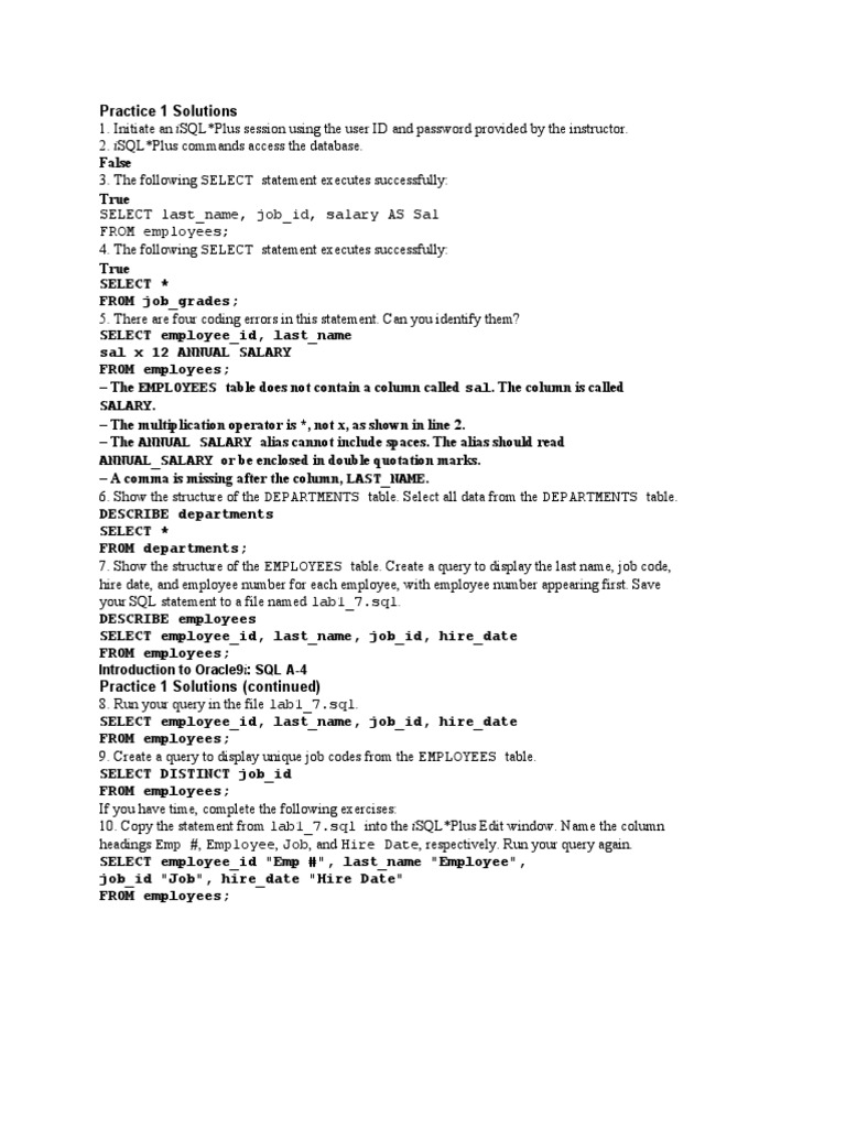 Introduction To Oracle9i Sql A 4 Pdf