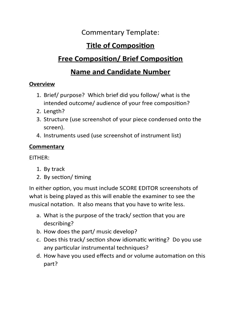 Free Composition Commentary Template | PDF