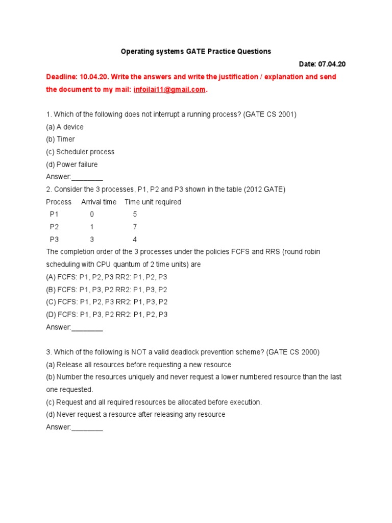 GATE Questions | PDF | Scheduling (Computing) | Concurrent Computing