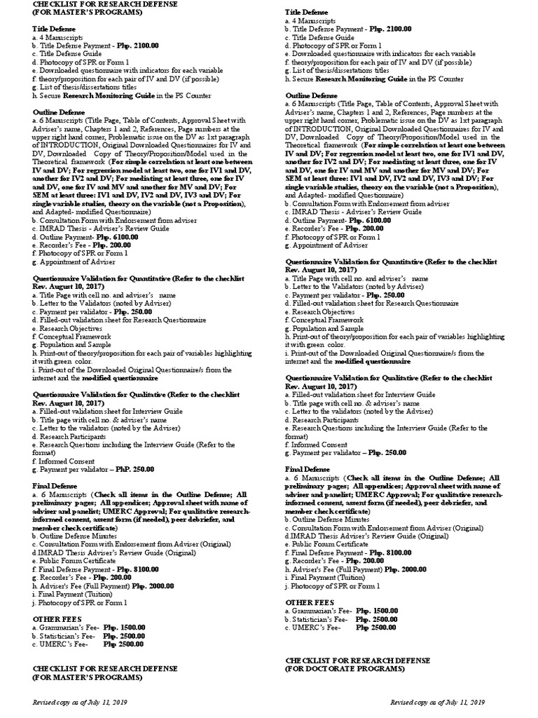 Research Defense Checklist Guide | PDF | Thesis | Structural Equation ...