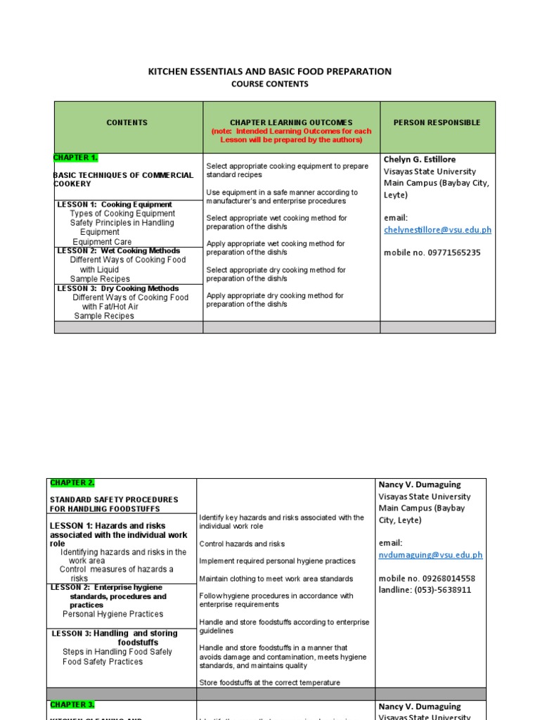 For Daisy MATRIX COURSE CONTENT KITCHEN ESSENTIALS AND BASIC FOOD PREPARATION | PDF | Soup ...