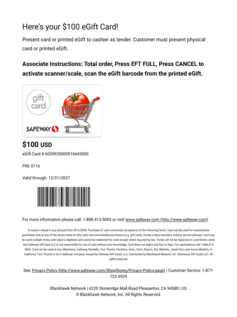 Your Safeway Egift Card PDF | PDF | Finance & Money Management