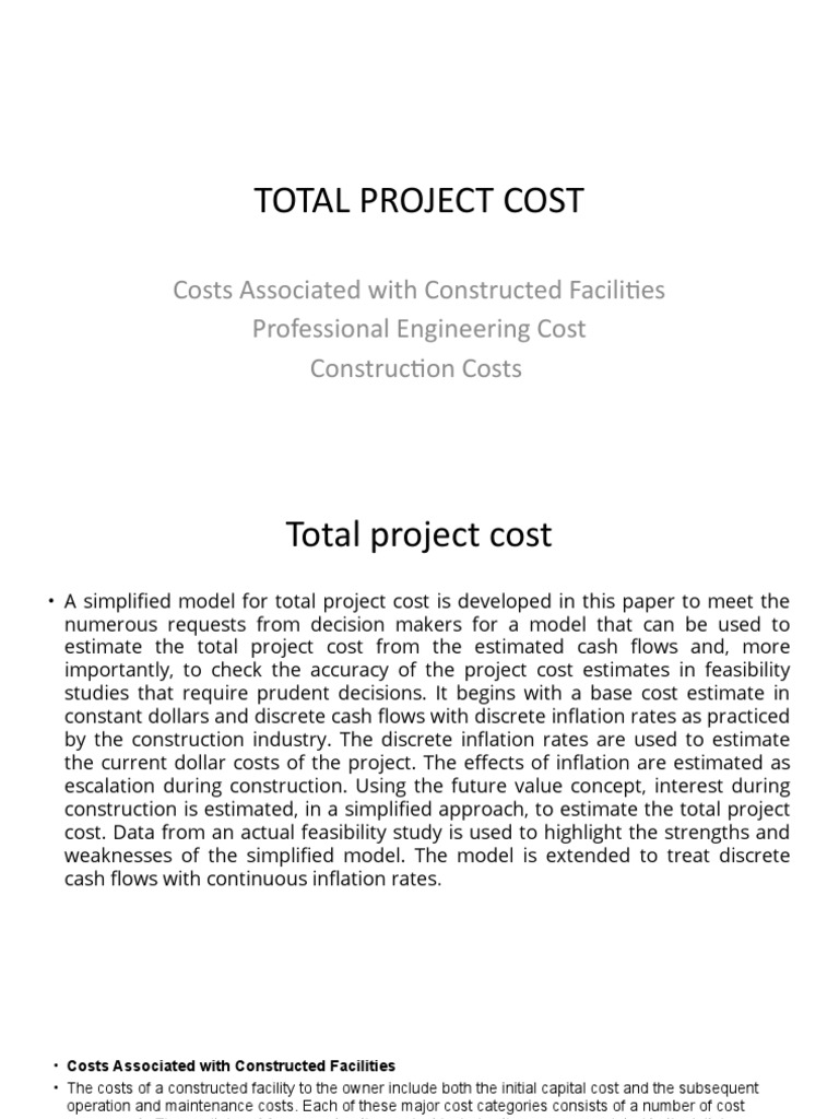 Total Project Cost: Costs Associated With Constructed Facilities ...