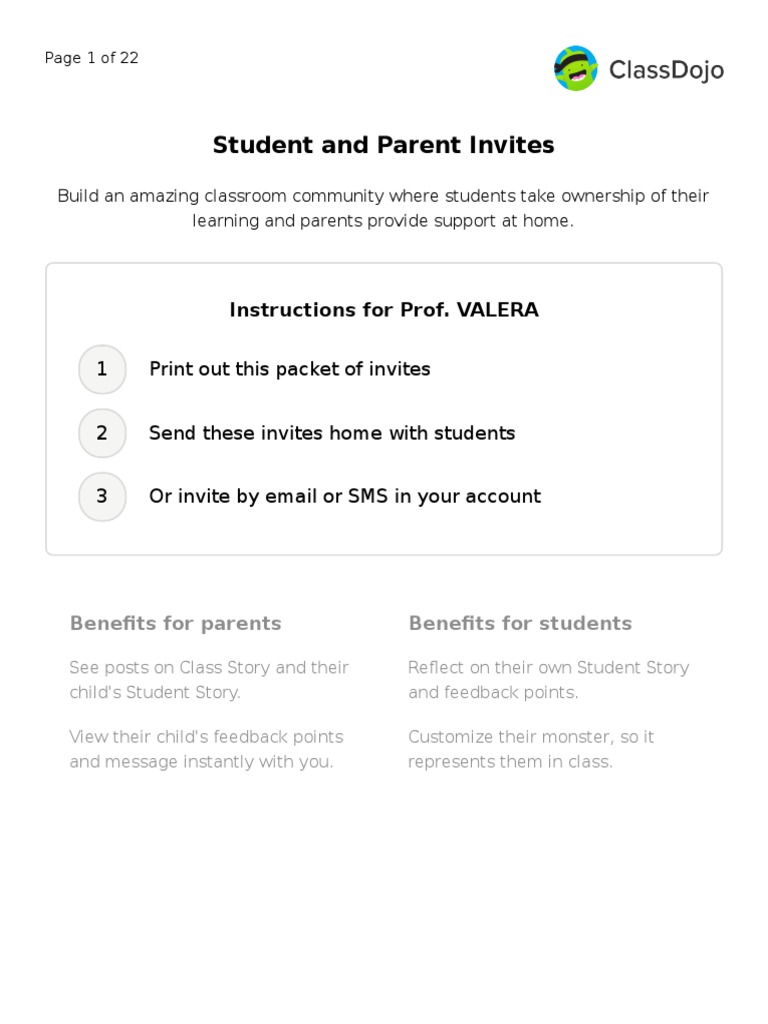 ClassDojo Parent and Student Invites For ROOM 301-Basic09 | PDF | Business