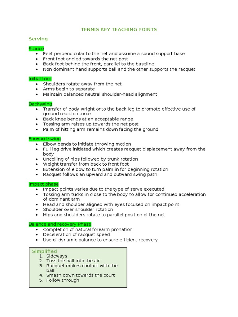 Tennis Key Teaching Points Serving | Download Free PDF | Anatomical ...