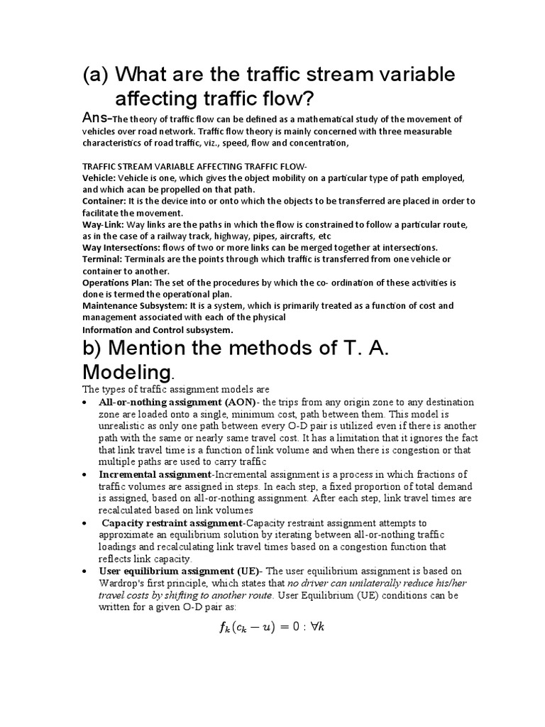 (A) What Are The Traffic Stream Variable Affecting Traffic Flow? | PDF ...