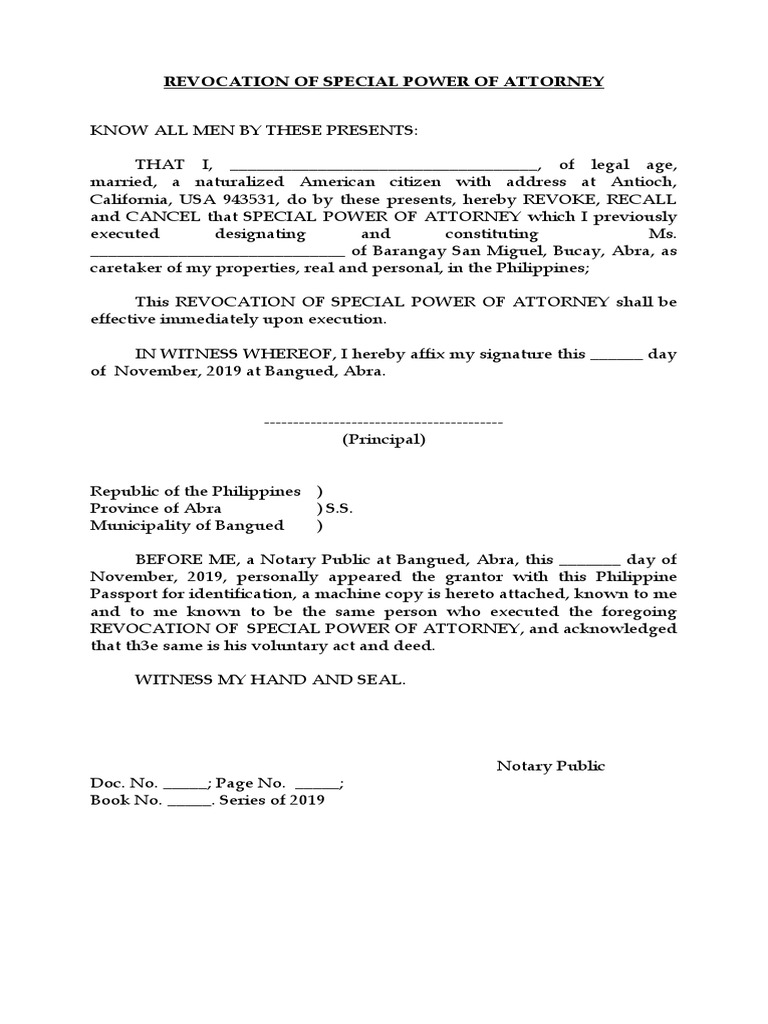 Revocation of Special Power of Attorney | PDF