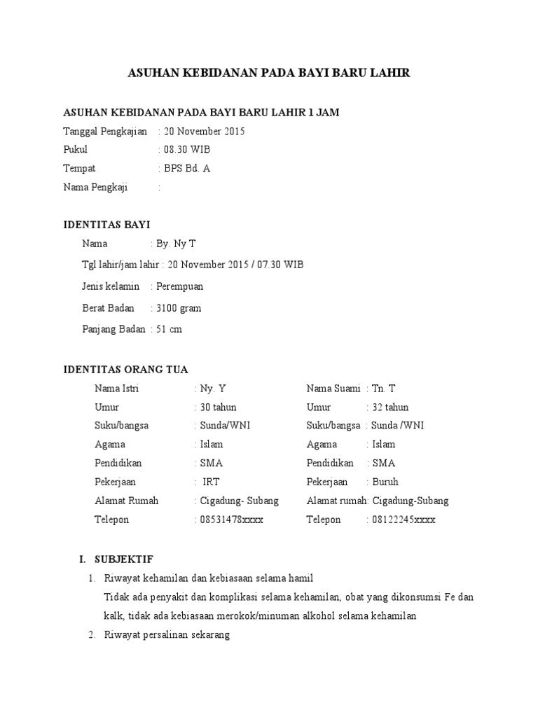 Asuhan Kebidanan Bayi Baru Lahir 1 Jam | PDF | Kesehatan Holistik