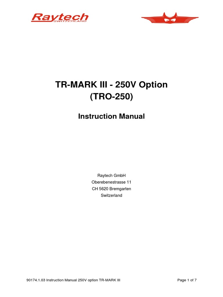 TR-MARK III - 250V Option (TRO-250) : Instruction Manual | PDF ...