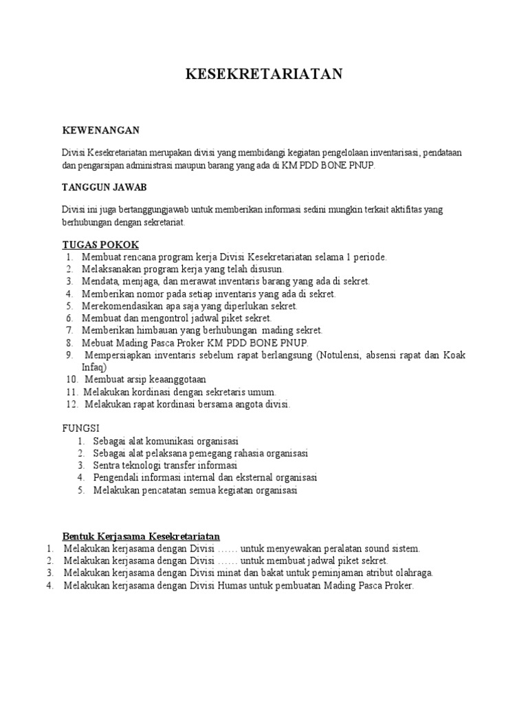 THE ROLE AND RESPONSIBILITIES OF THE SECRETARIAT DIVISION | PDF