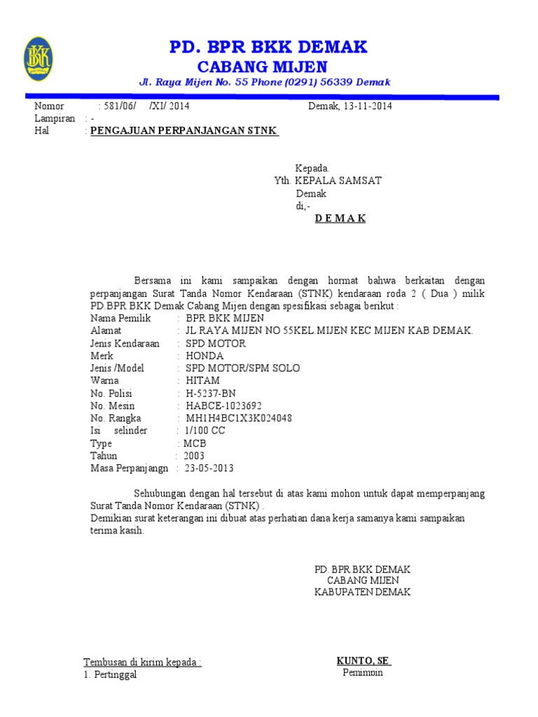 Surat Perpanjangan STNK | PDF