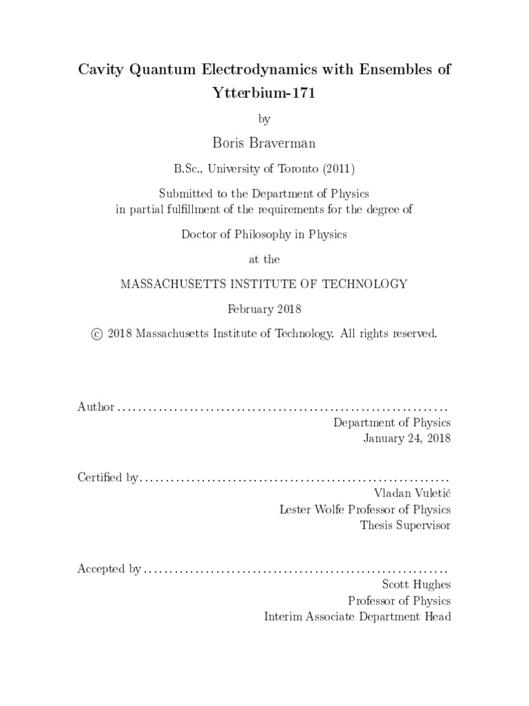 Boris Braverman - Thesis - MIT - Cavity Quantum Electrodynamics With Ensembles of Ytterbium ...