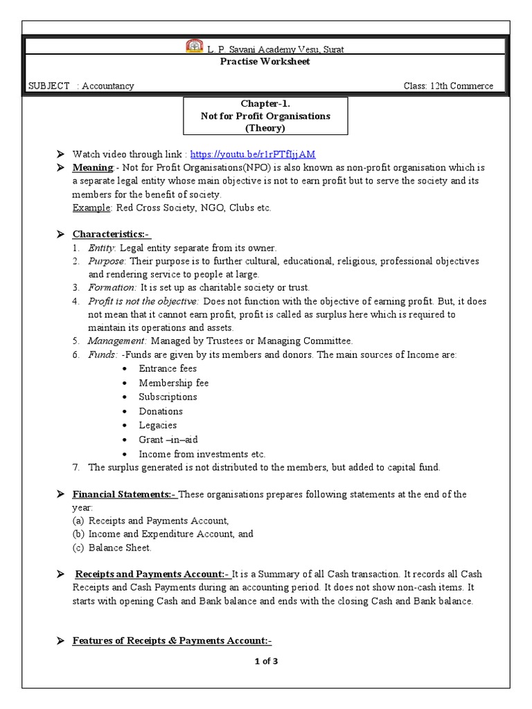 Accountancy Worksheet - 1 (A) Theory | PDF | Expense | Debits And Credits