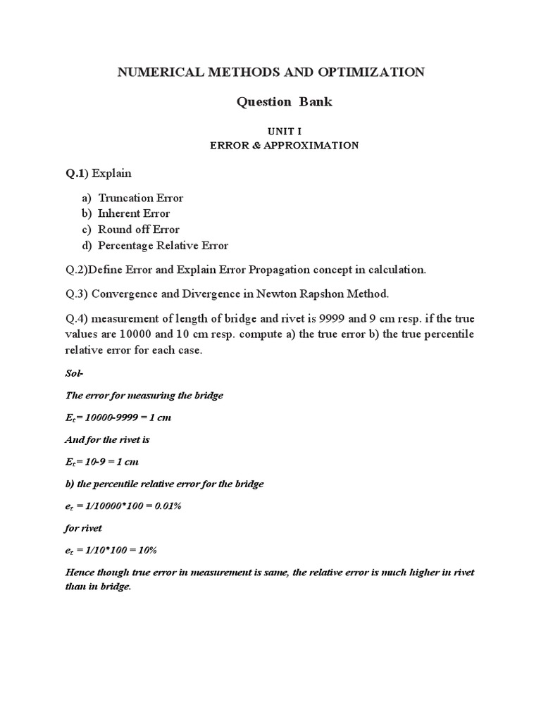 Numerical Methods and Optimization Question Bank: Q.1) Explain | PDF ...
