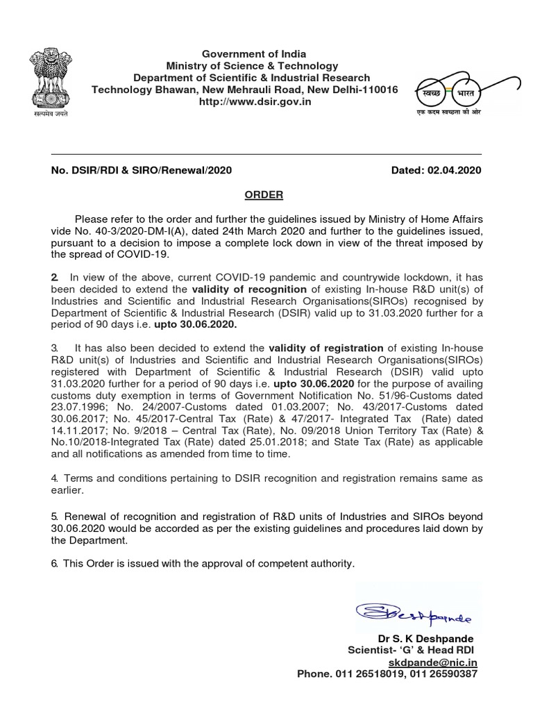 DSIR Certification Renewal Extension | PDF | Social Institutions ...