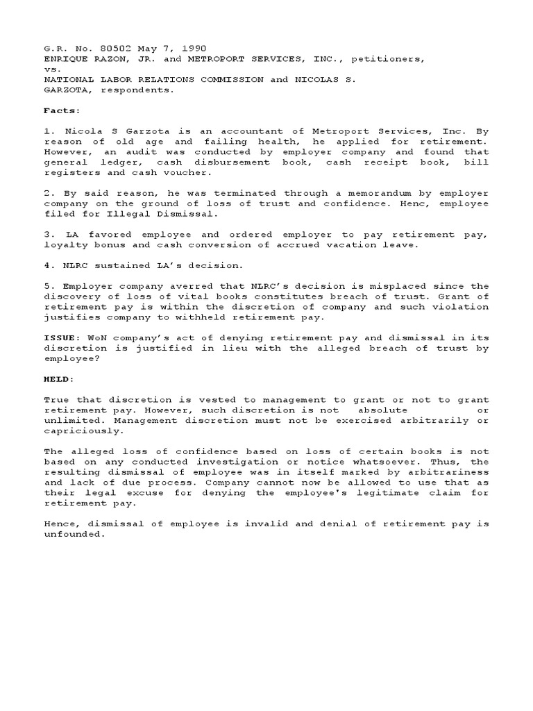 Razon JR Vs NLRC Case Digest | PDF | Finance & Money Management | Law