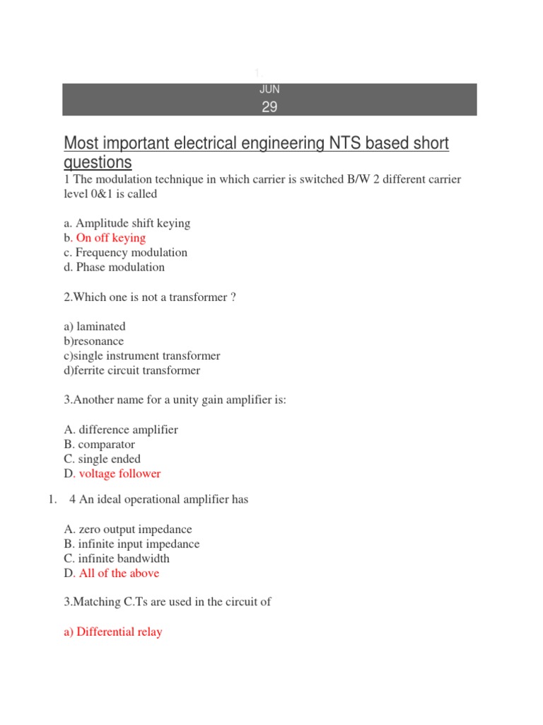 Most Important Electrical Engineering NTS Based Short Questions | PDF ...