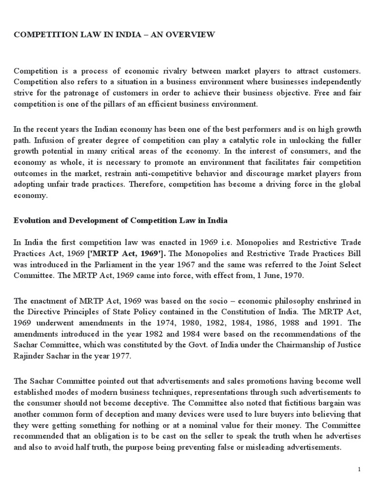 Competition Law in India - An Overview | PDF | Competition Law ...
