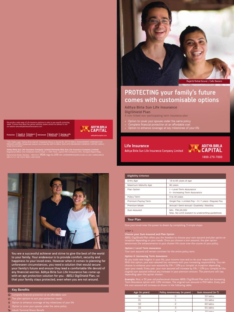 ABSLI DigiShield Plan Brochure PDF | PDF | Life Insurance | Insurance