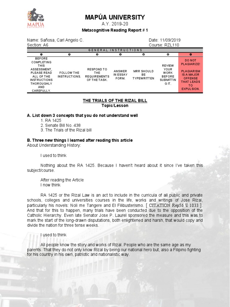 MRR1 The Trials of The Rizal Law | PDF | Learning | Behavior Modification